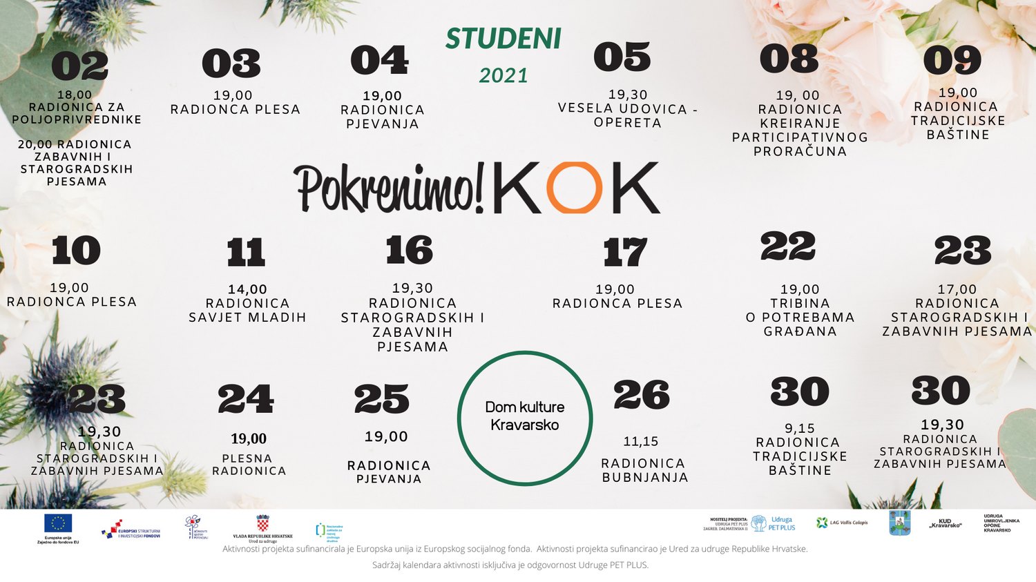 Kalendar aktivnosti za mjesec studeni – Kravarsko